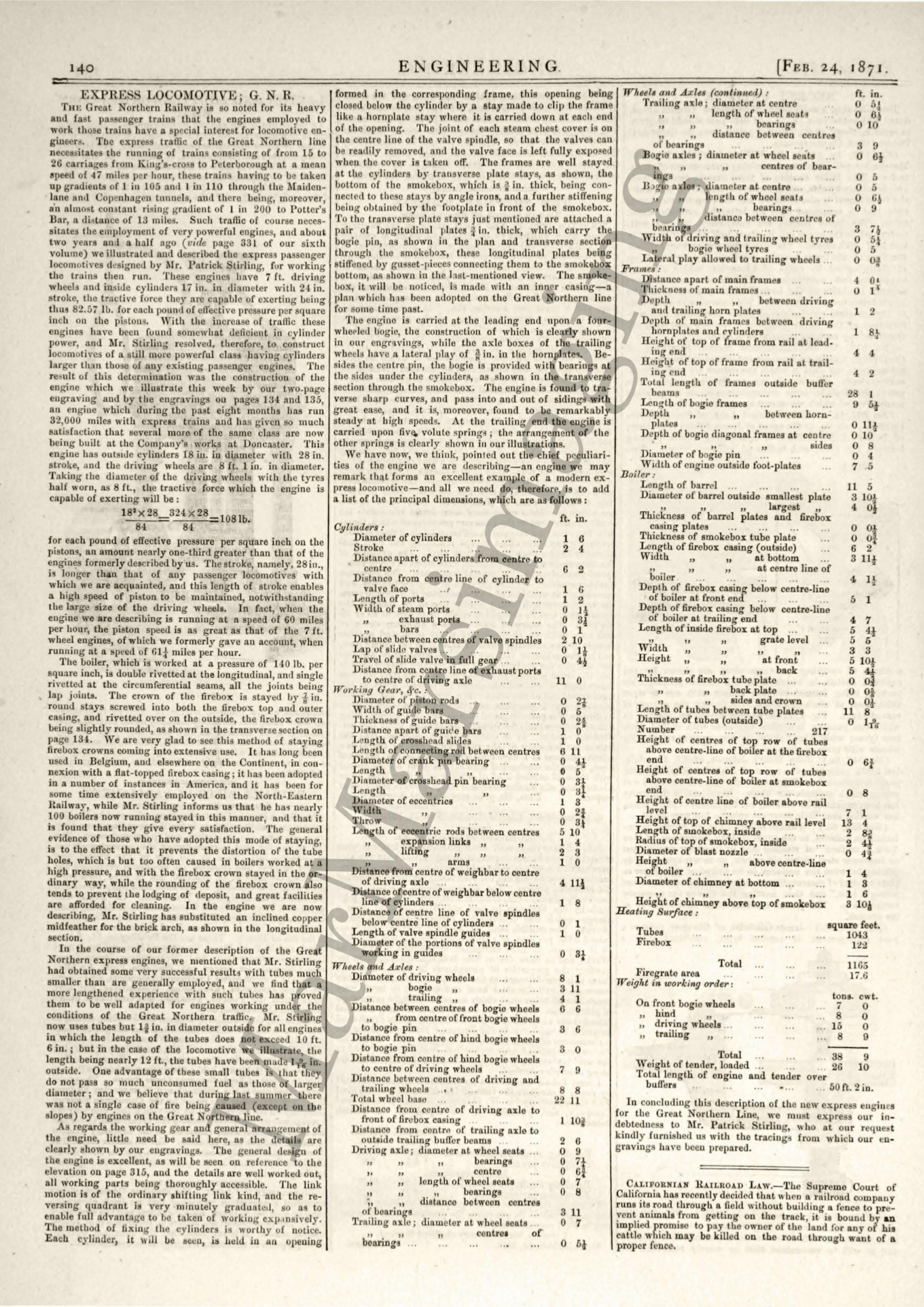Great Northern Railway Patrick Stirling's 4-2-2 8feet 1inch Single ...