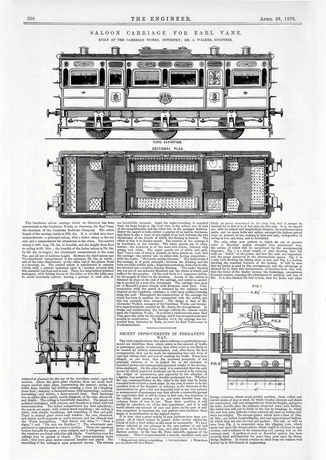 Saloon Carriage. Built at the Cambrian Works, Oswestry for Earl Vane ...