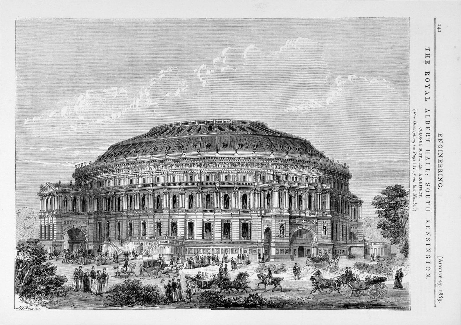 Antique Print From 1869 of the Royal Albert Hall, South Kensington ...