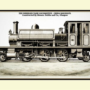 1887 Illustration and Diagram of a Ten-wheeled Tank Locomotive Built by ...