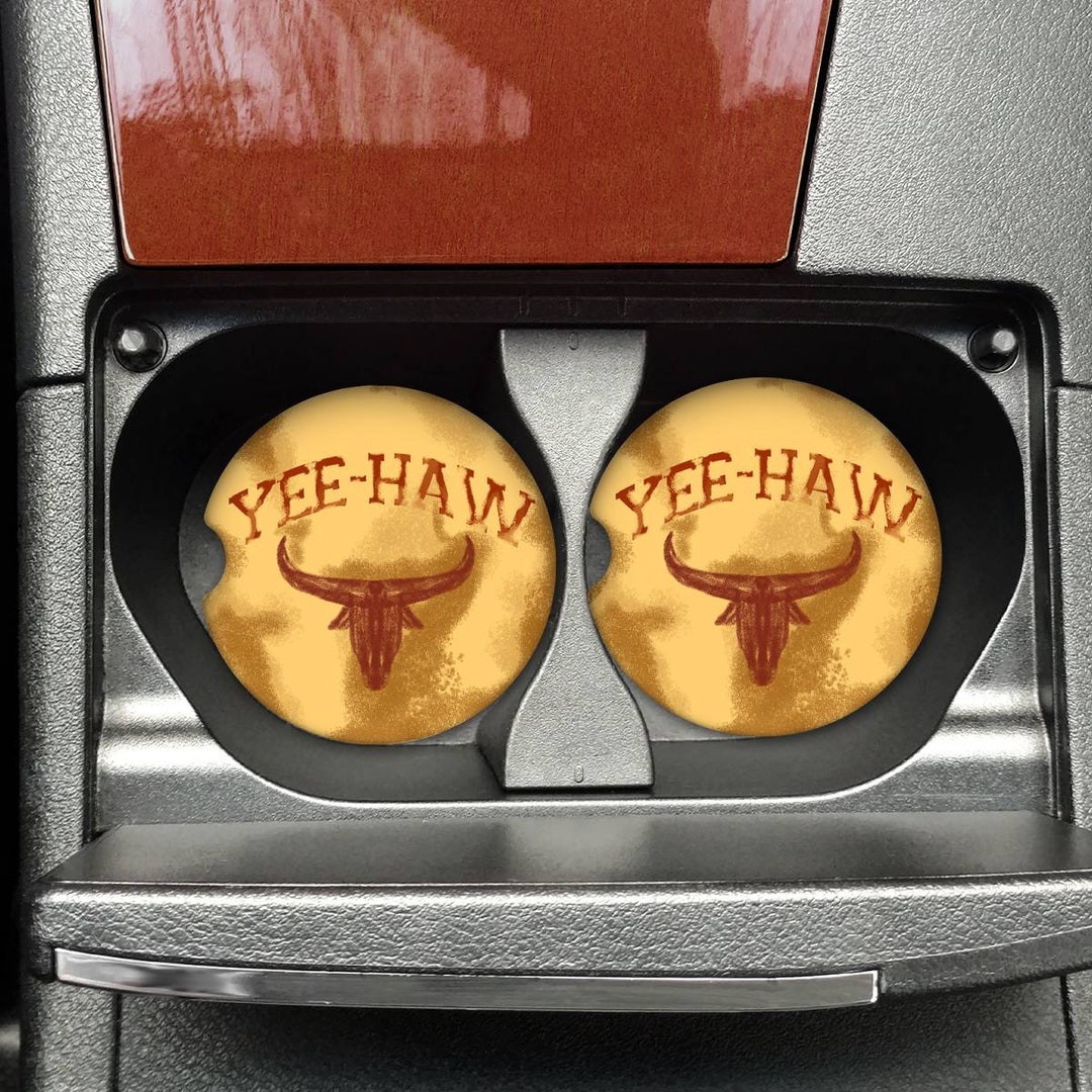 Yeehaw Skull Cowboy Car Coaster Neoprene Set of 2, Car Cup Holder ...