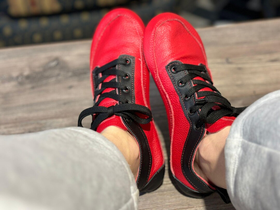 Red Leather Barefoot Sneakers – Minimalist Shoes With Natural Sole * - Etsy