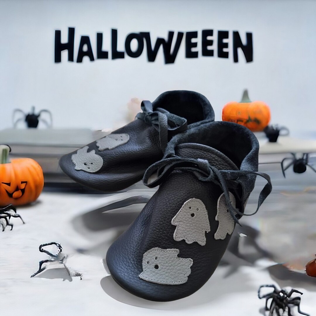 Halloween Slippers: Leather Barefoot Slippers, Spooky Holiday Footwear ...