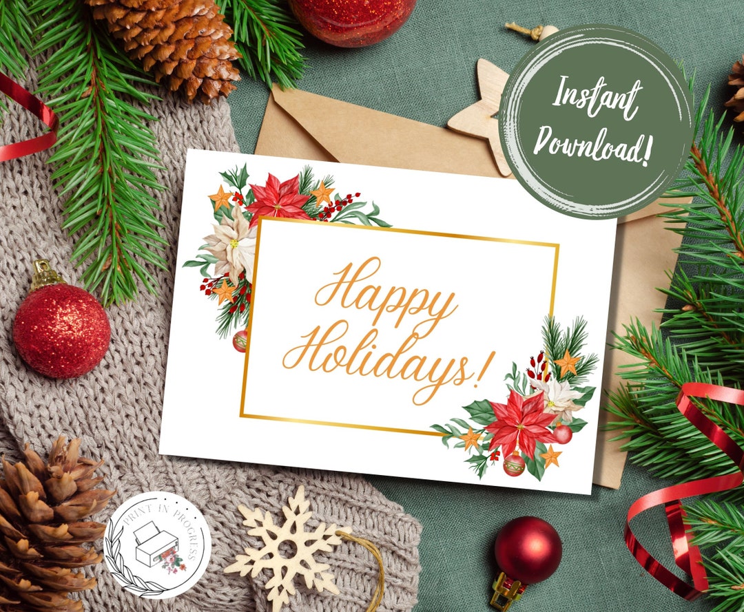 Printable Instant Download Happy Holidays 5x7 Card, Holiday Card, 5x7 ...