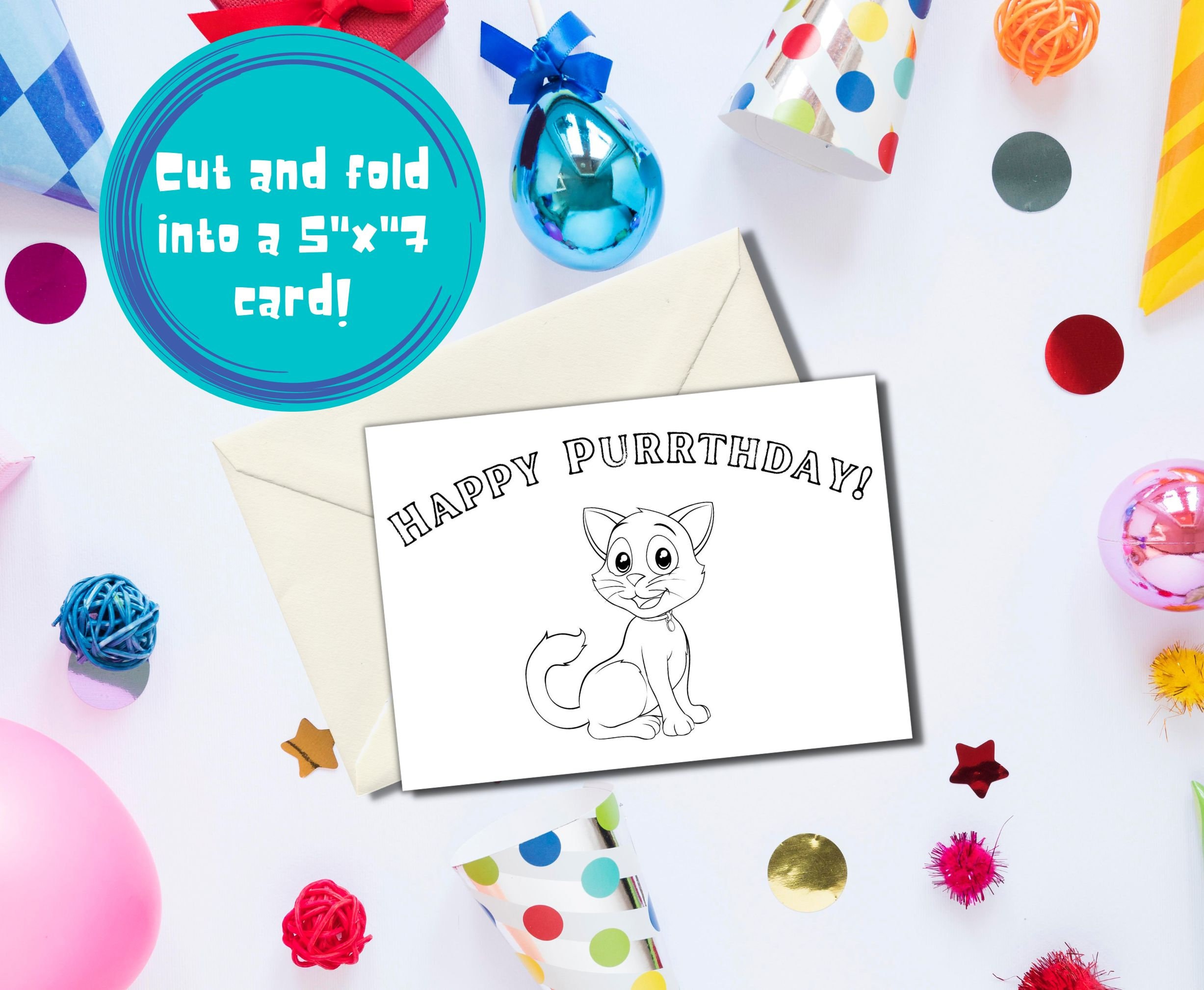 Printable Colorable Card, DIY Birthday Card, Homemade 5x7 Happy ...