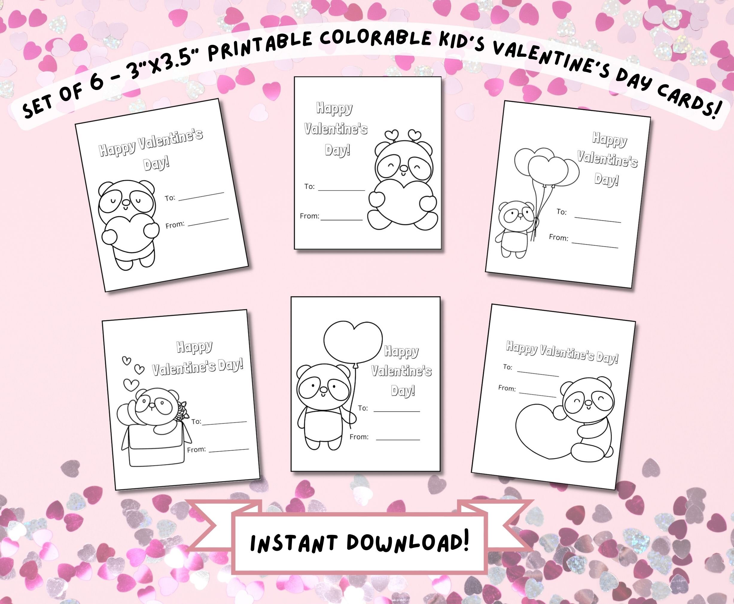 Instant Download Colorable Panda Bear Valentine's Day Cards for ...