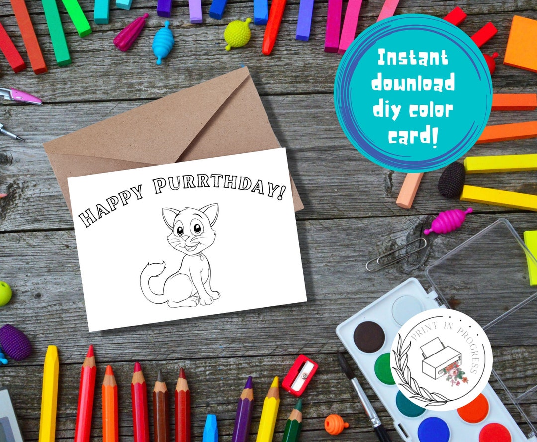 Printable Colorable Card, DIY Birthday Card, Homemade 5"x7" Happy ...