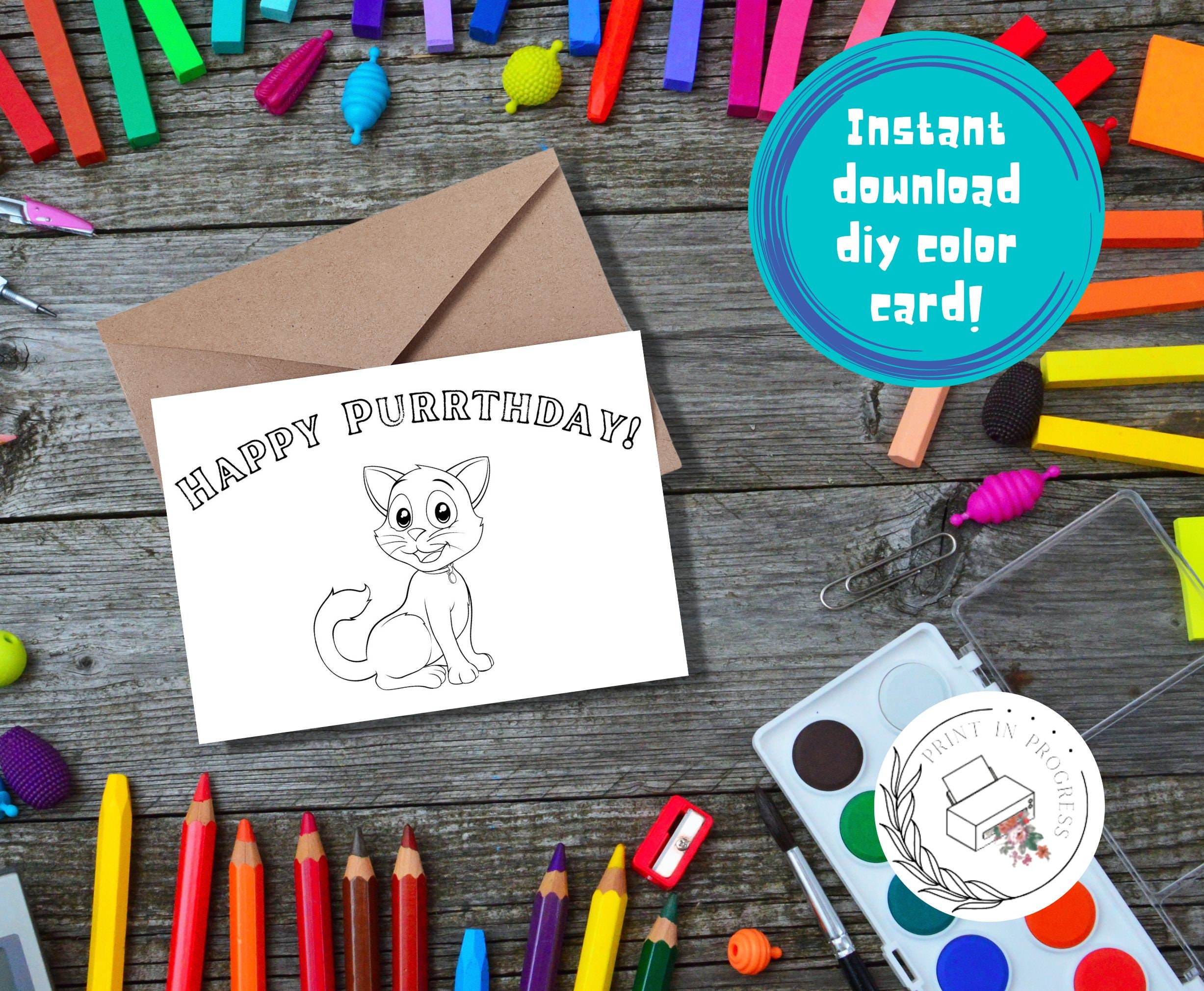 Printable Colorable Card, DIY Birthday Card, Homemade 5x7 Happy ...