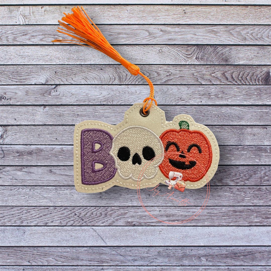 In the Hoop Boo Bag Tag, Halloween Book Mark Design, Machine Embroidery ...