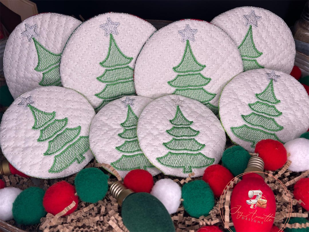 ITH Retro Christmas Tree Coaster Set, 1 Design With 2 Sizes, Machine ...