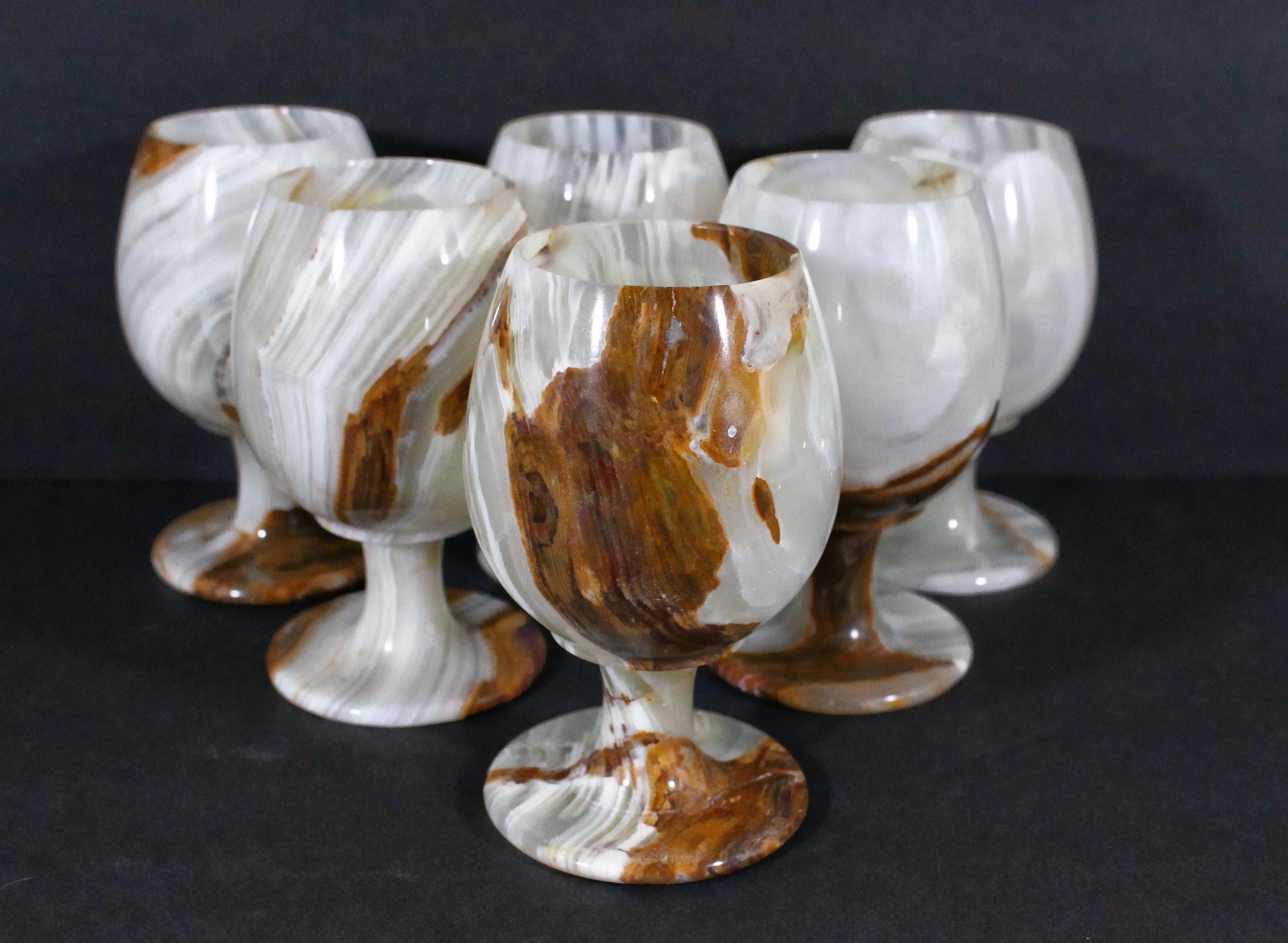 Set of Six Beautiful Natural Marble Onyx Goblets Wine Alcohol Glasses ...