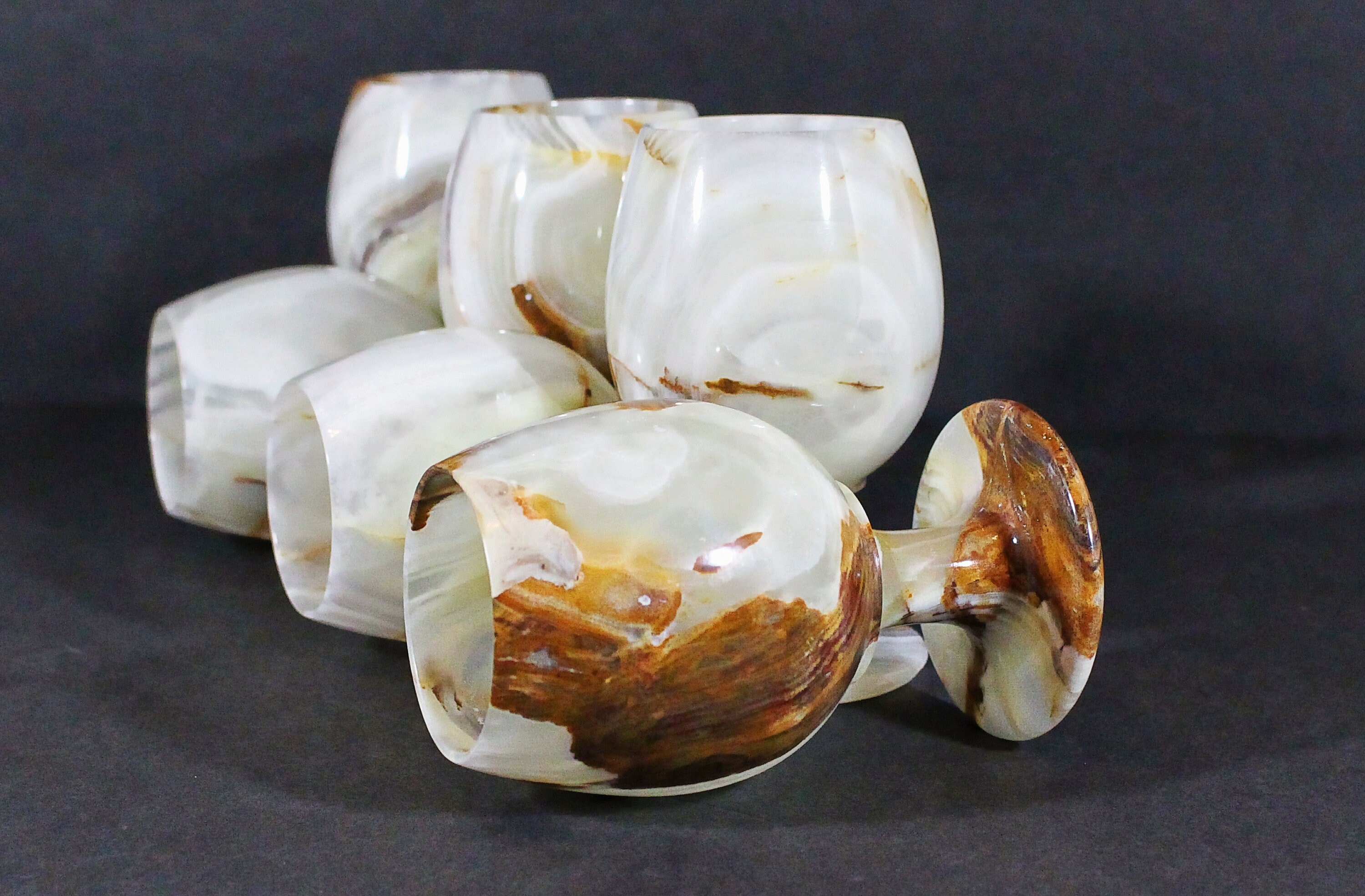 Set of Six Beautiful Natural Marble Onyx Goblets Wine Alcohol Glasses ...