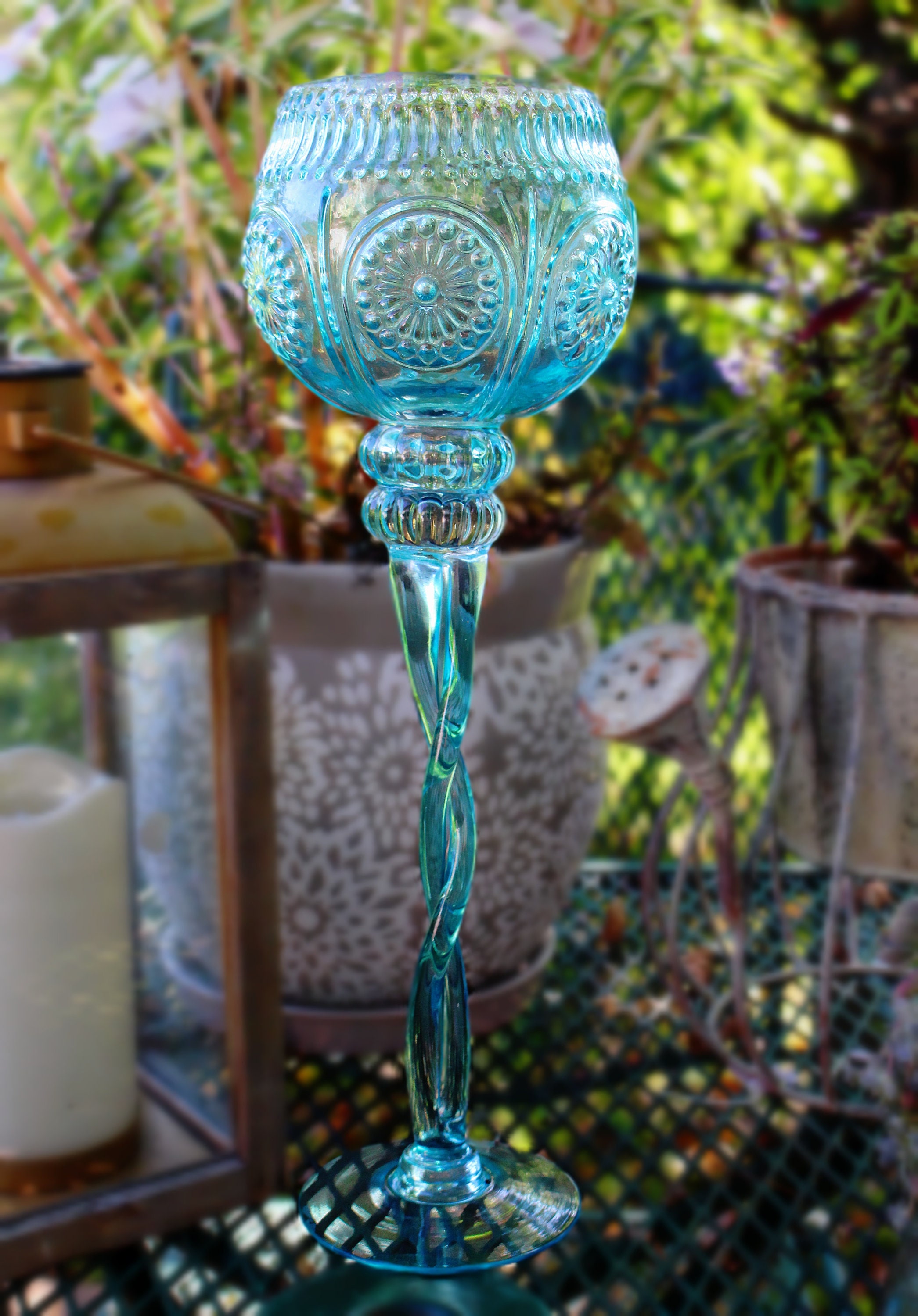 Stunning 1950s Ice Blue Italian Empoli Italy Adeline Glass Vase Candle ...