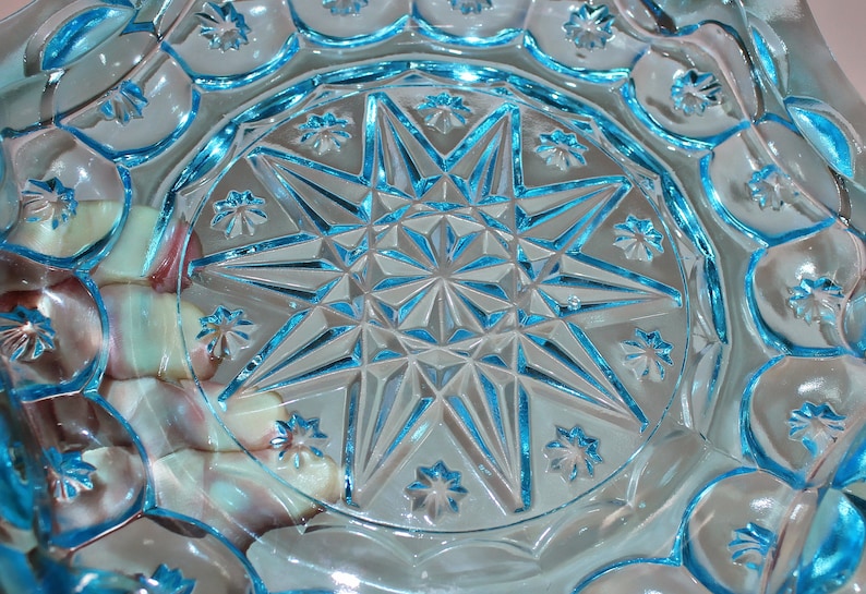 Large Vintage L.E. Smith Moon and Star Pattern Glass Colonial Blue ...