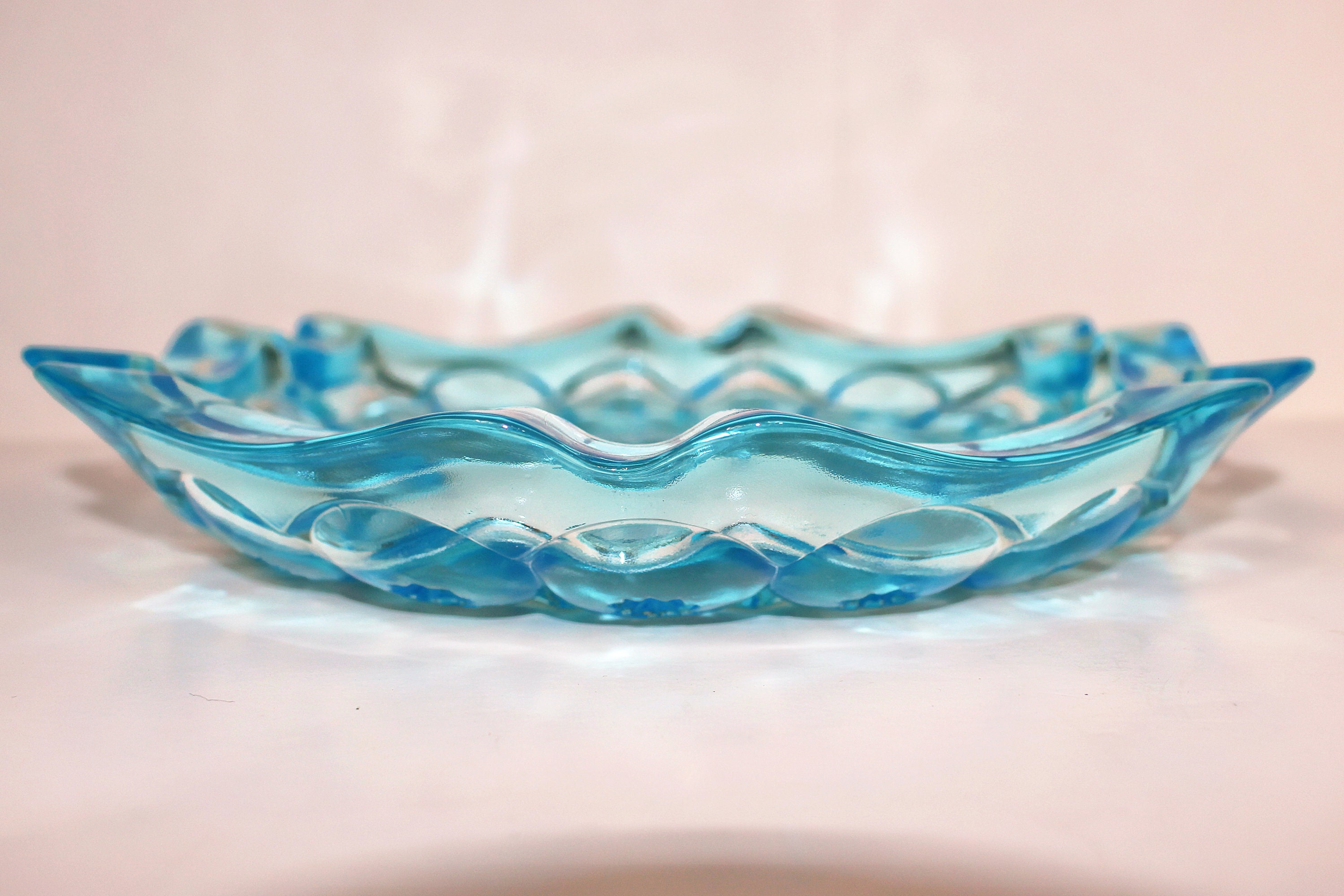 Large Vintage L.E. Smith Moon and Star Pattern Glass Colonial Blue ...