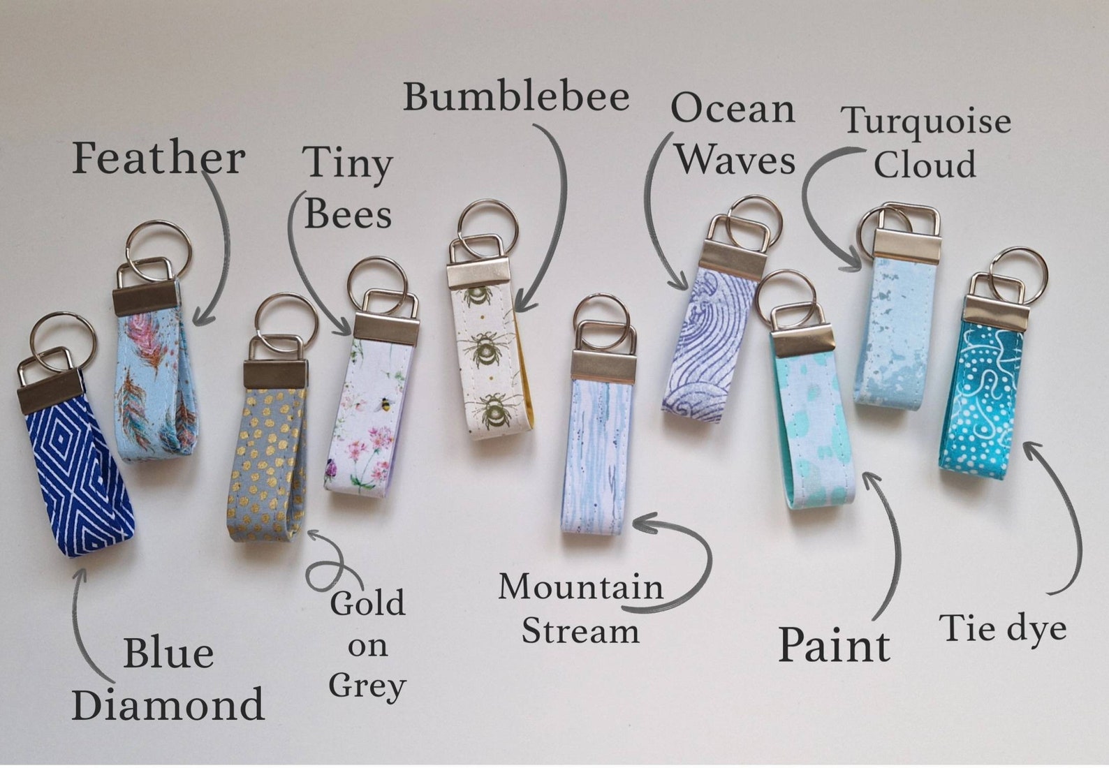 Mini Key Fobs, Upcycled Fabric Keyring Key Chain, Cotton Wristlet ...