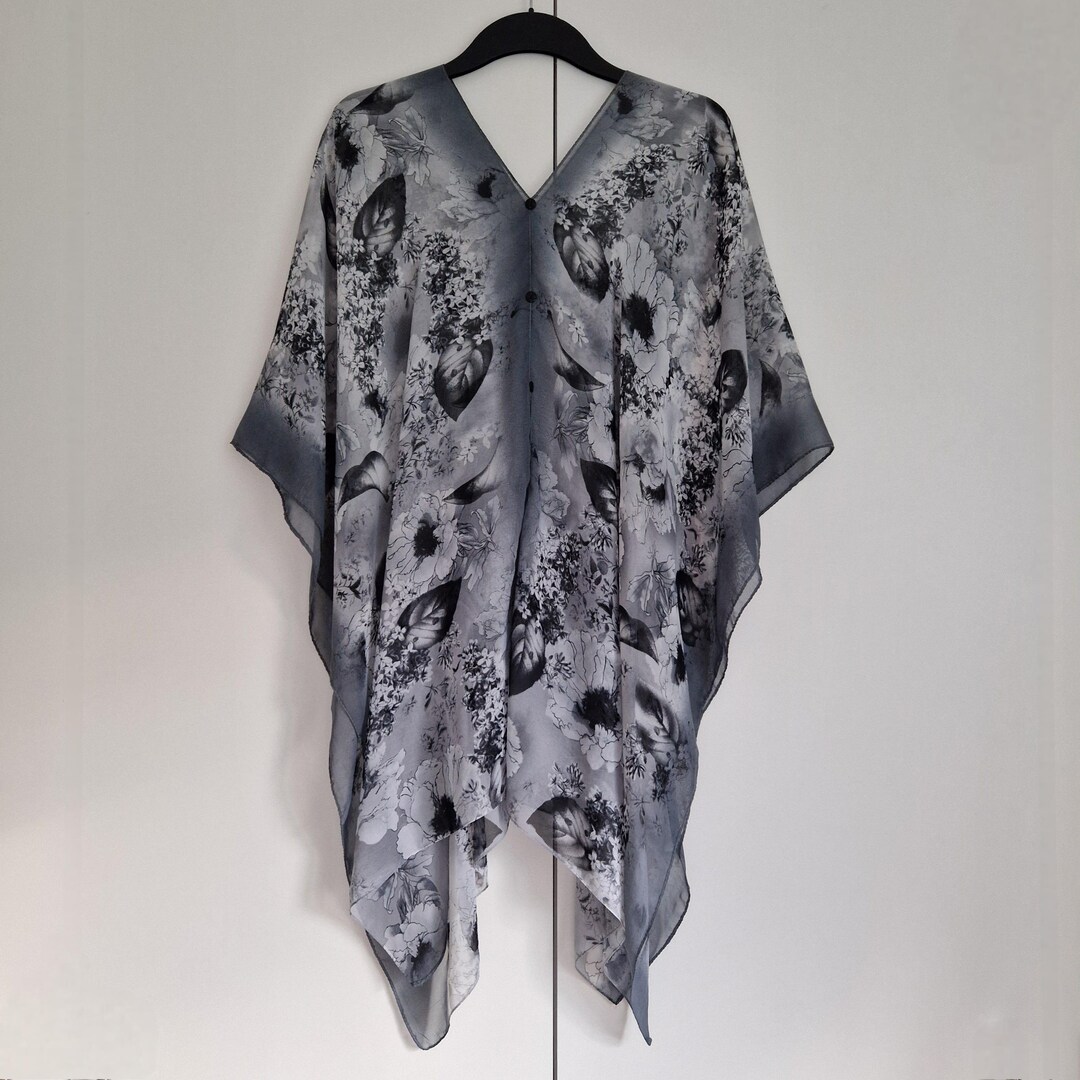 Grey Hydrangeas Kaftan and Top in One, Blouse to Evening Wear to Beach ...