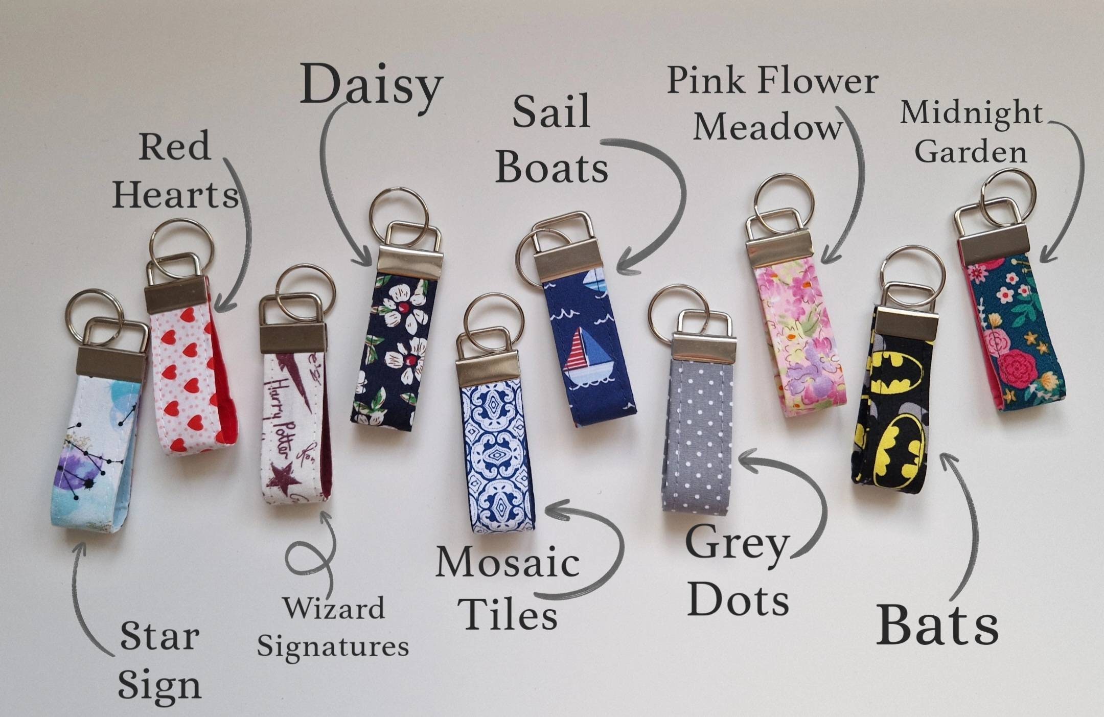 Mini Key Fobs, Upcycled Fabric Keyring Key Chain, Cotton Wristlet ...
