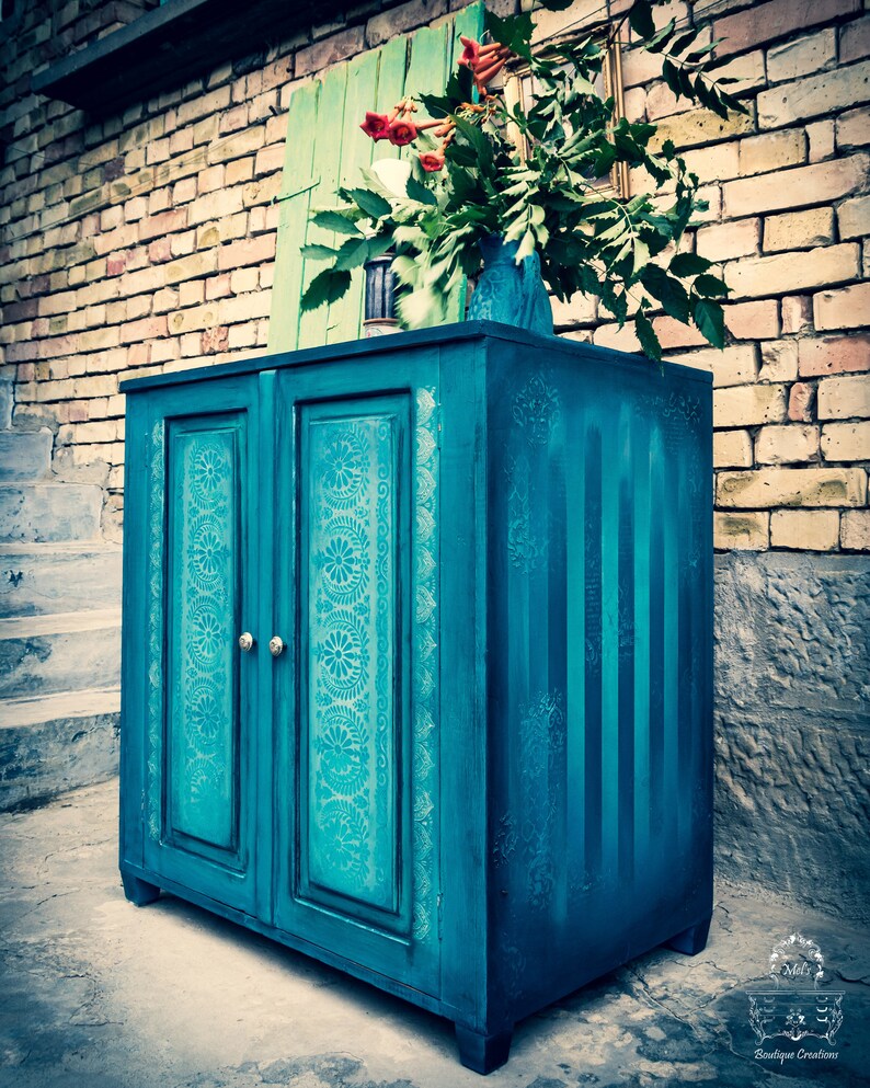 SOLD Blue Sideboard Vintage Cabinet Upcycled Furniture - Etsy