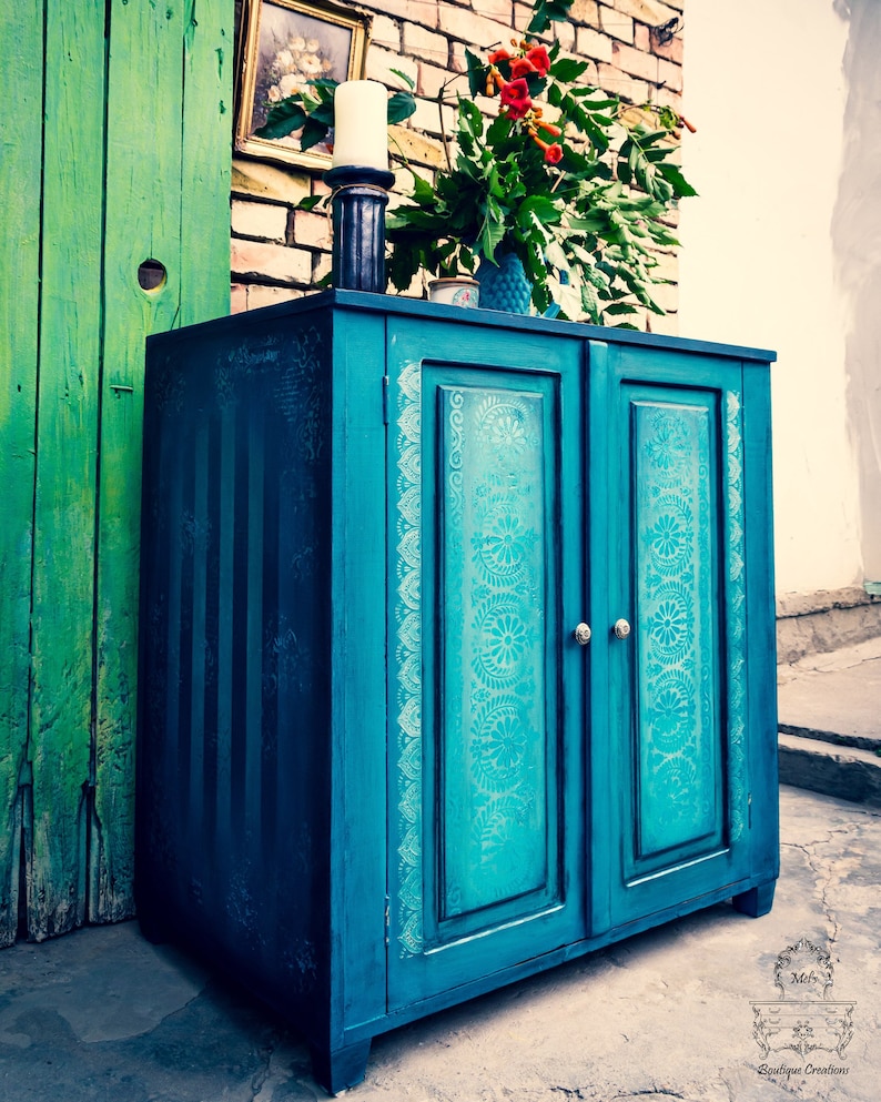 SOLD Blue Sideboard Vintage Cabinet Upcycled Furniture - Etsy