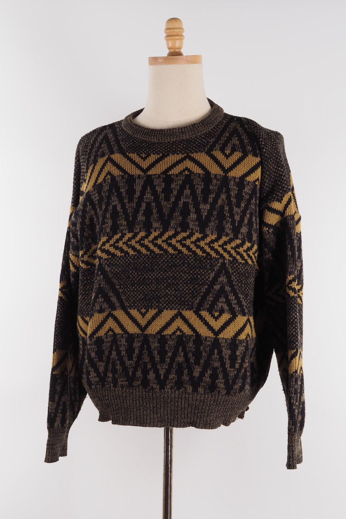 Vintage Mens Taxi Crazy Patterns Geometric Sweater Knit Acryl Wool ...