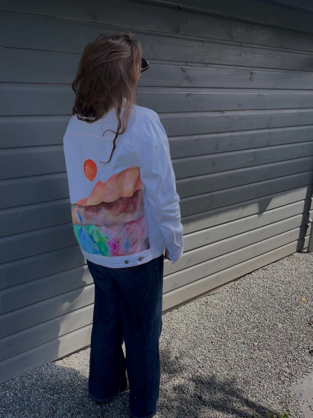 Upcycled White Denim Jacket With Fabric Painted Landscape Added to the ...