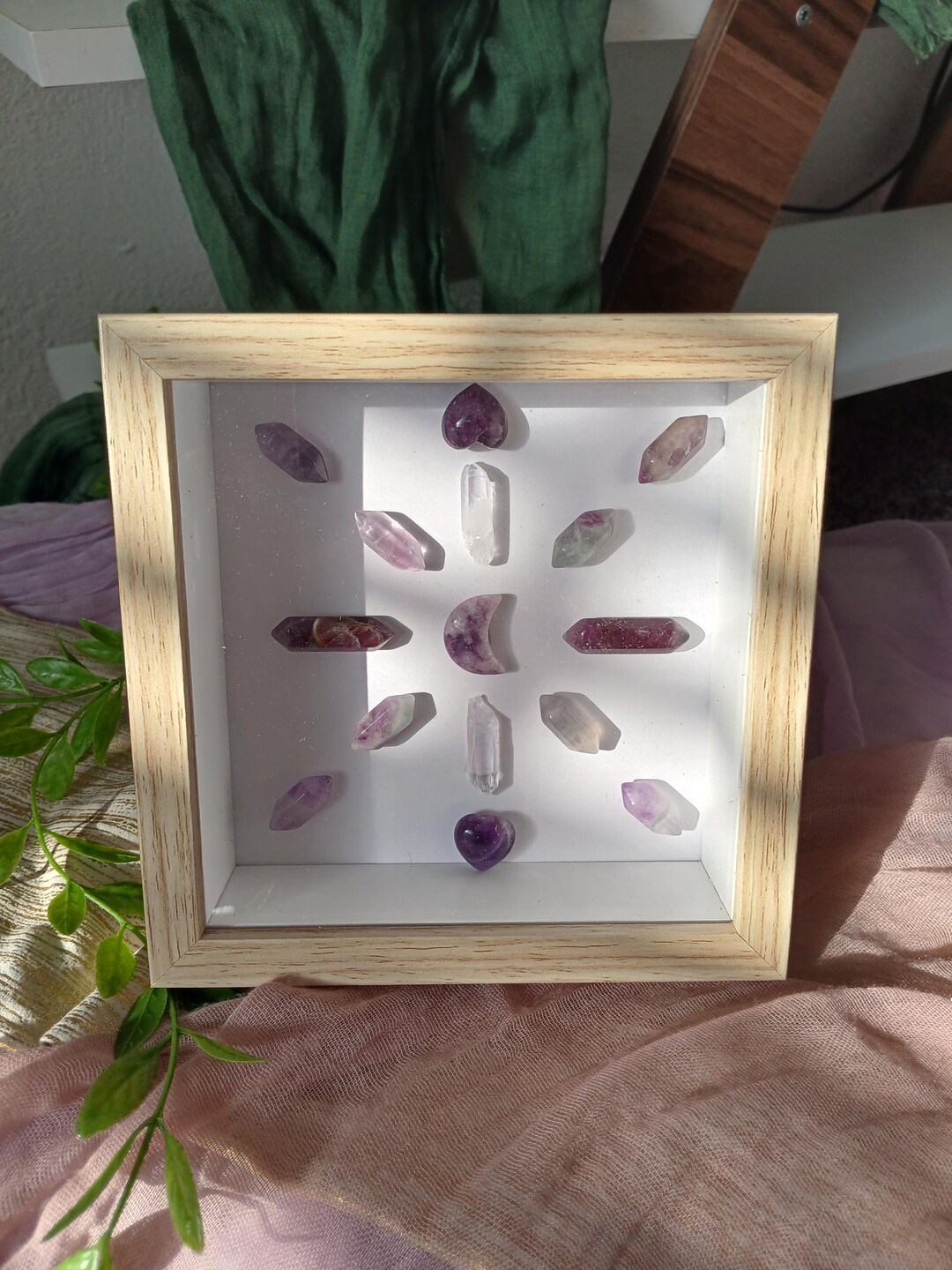 Inner Peace - Crystal Grid Home Decor - 5x5 Shadow Box With Fluorite ...