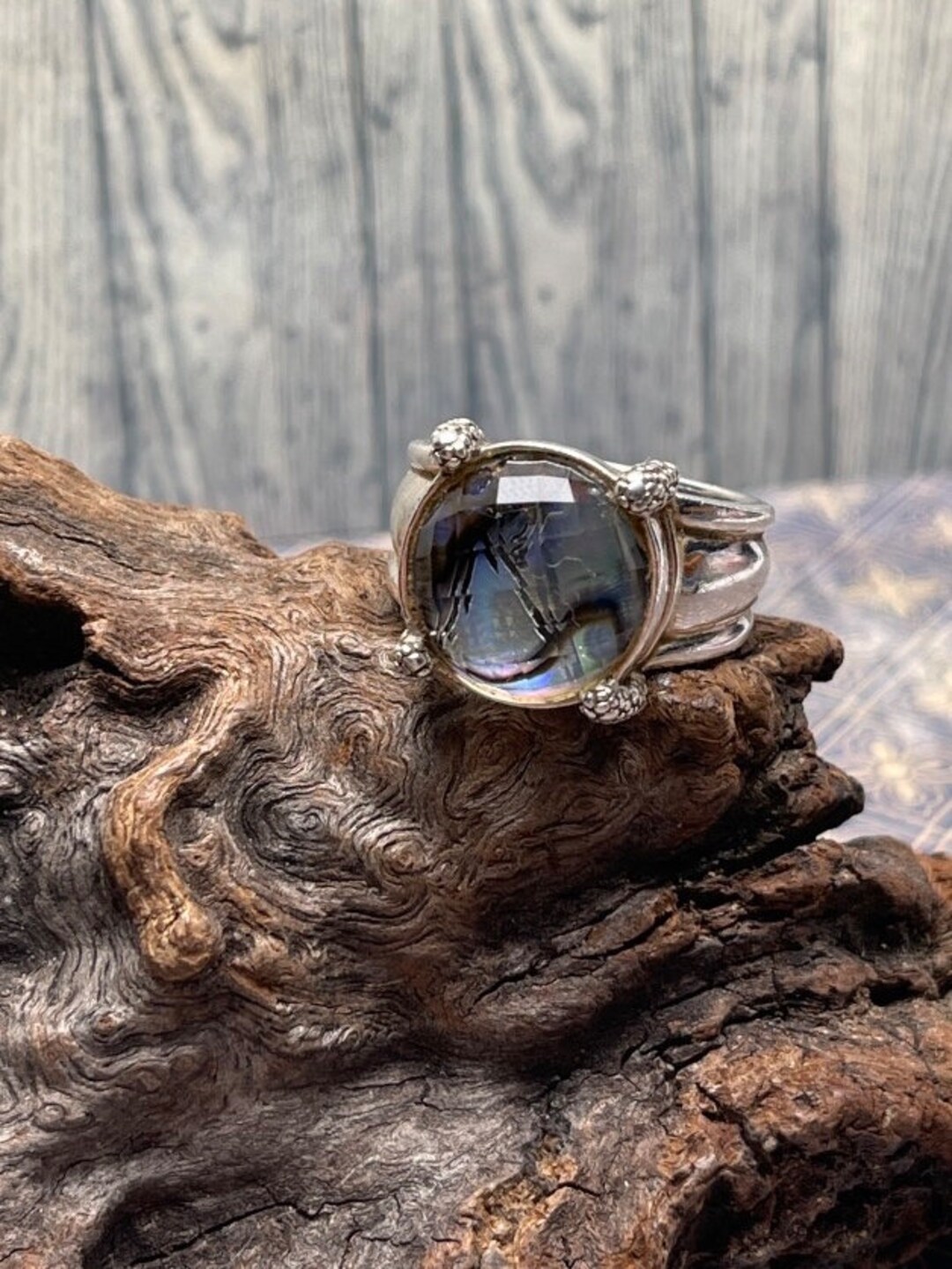 Michael Dawkins Abalone Faceted Crystal Sterling Silver Ring Size 9.5 ...
