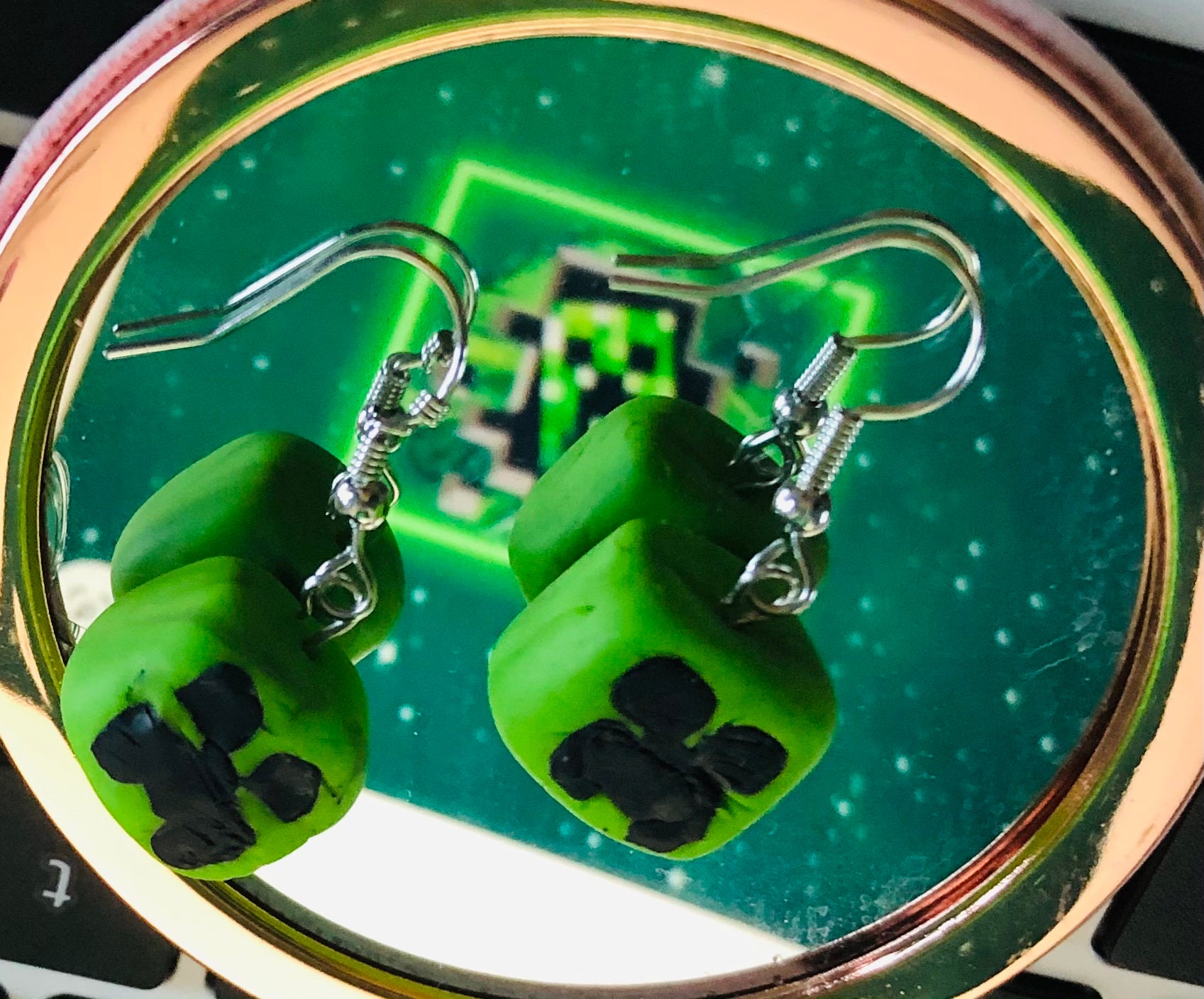 Creeper Earrings minecraft - Etsy