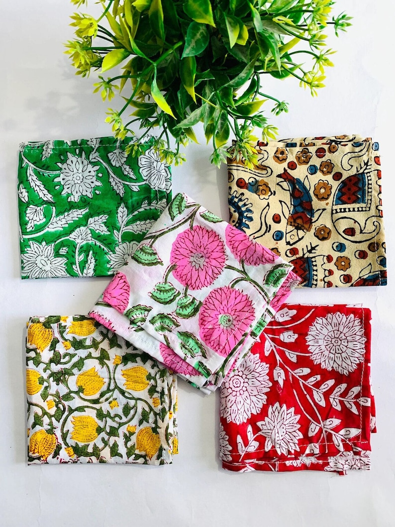 Assorted Napkins Set 20 Pcs Handblock Printed Napkin Set 100 % Cotton ...