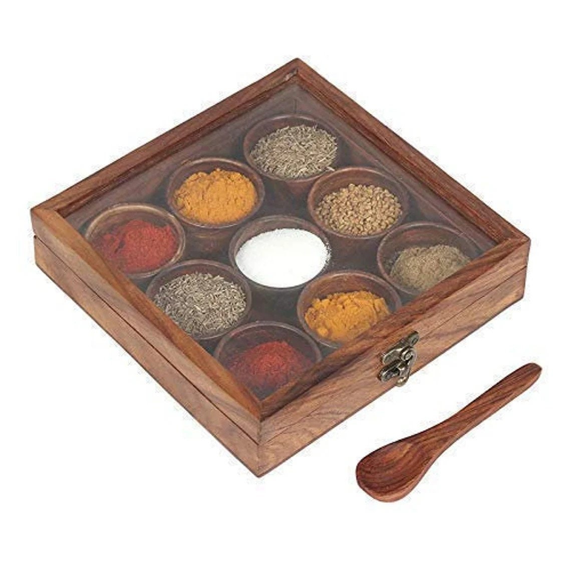 SPUARE WOODEN Spice Box Round Spice Box Round Containers Spice Box With ...