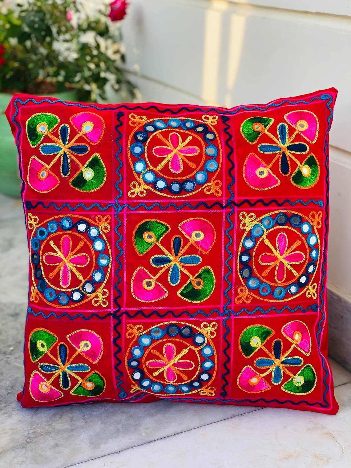 Indian Handmade Cushion Cover Embroidered Cushion Cover Boho Cushion ...