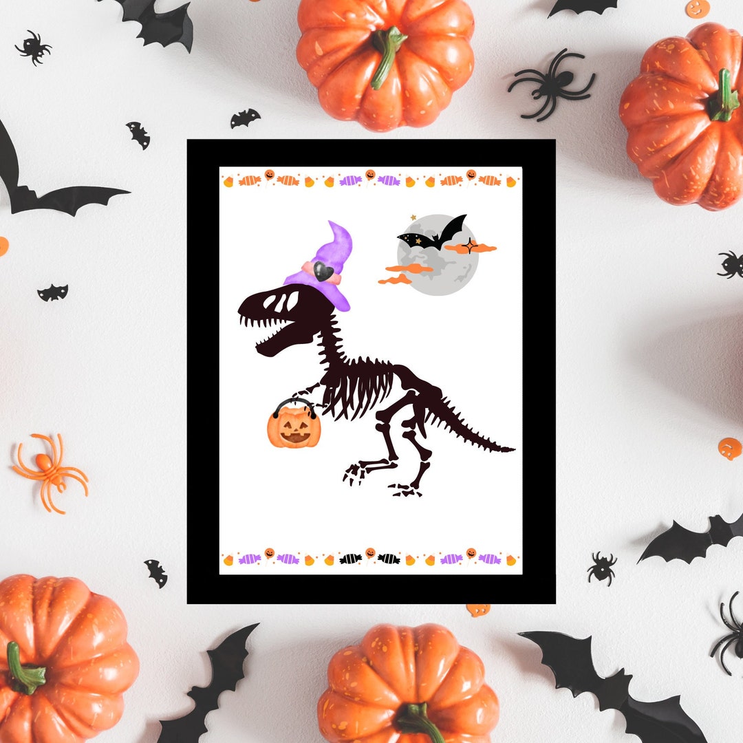 Halloween Dinosaur Skeleton Print Halloween Decor Halloween - Etsy