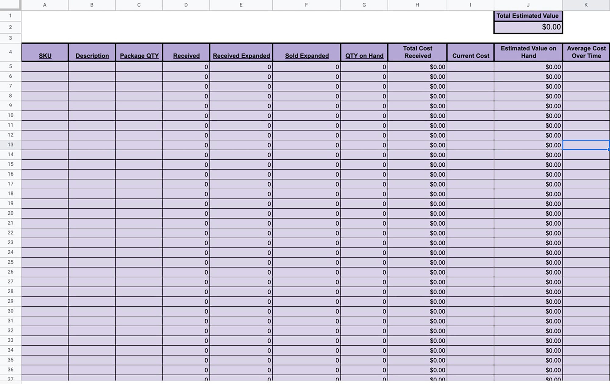Google Sheets Inventory Management System Template