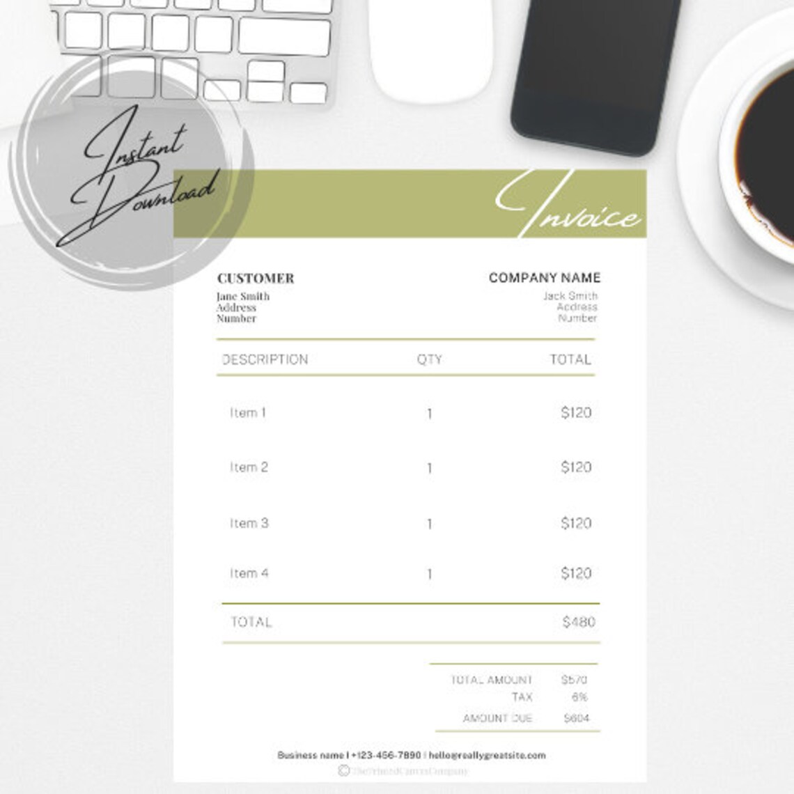 Modern Script Instant Download Invoice Template Fully | Etsy