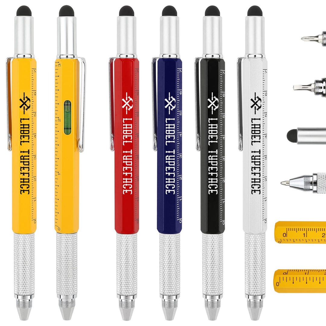 Custom 6-in-1 Multifunctional Metal Engineer Tool Pen – Stylus, Ruler ...