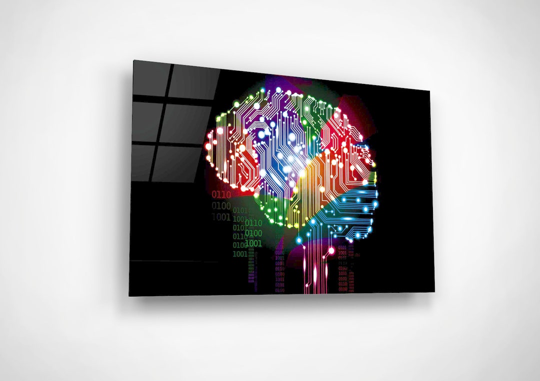 Colorful AI Brain Circuit Art, Binary Code Wall Art, IT Tech Gift ...