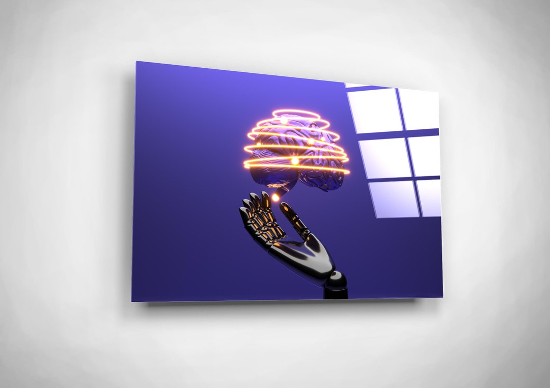 Robot Brain Wall Art, AI Brain Circuit Art, IT Tech Gift Idea, Glass ...