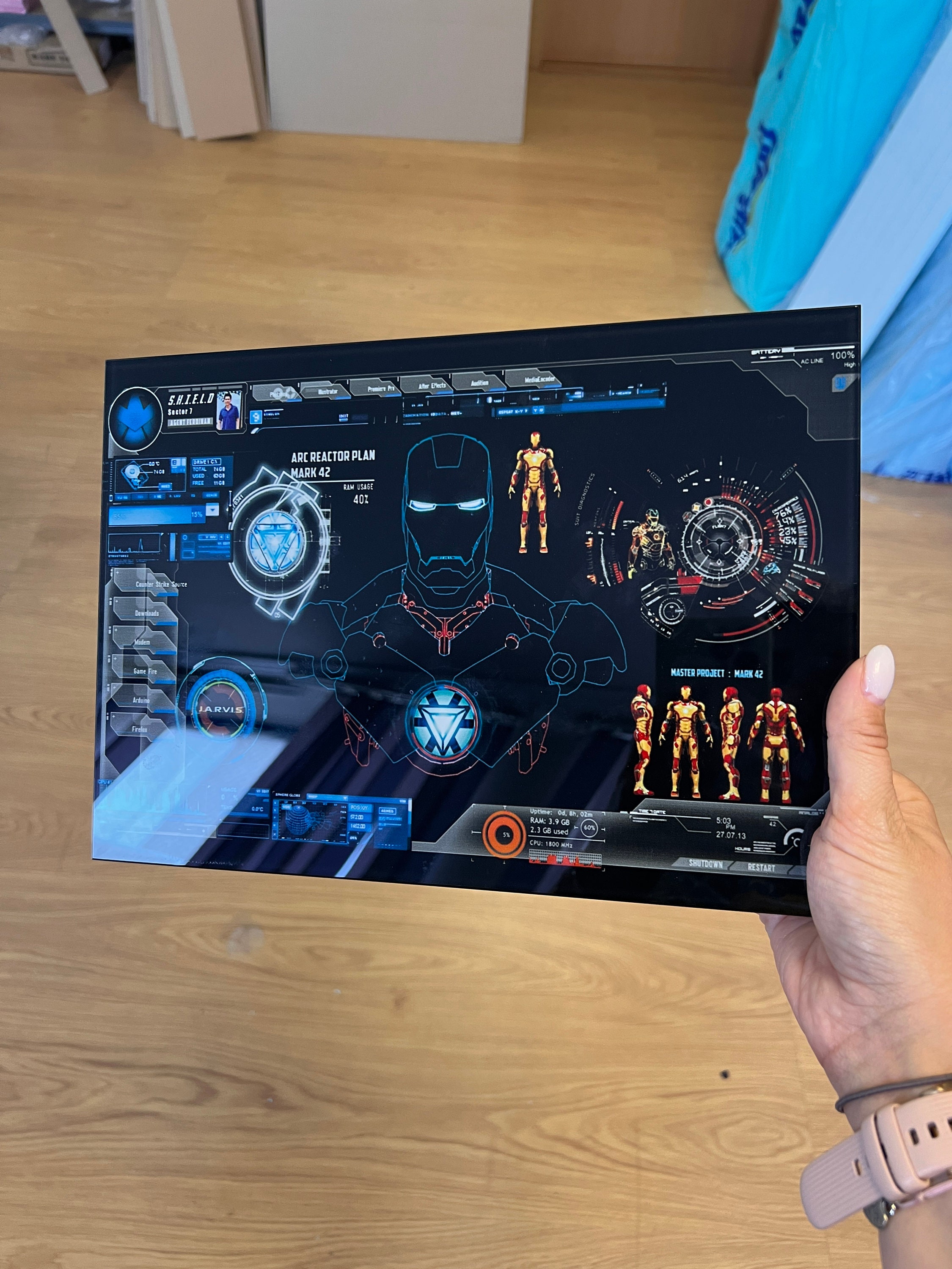 Iron Man Digital Wall Art, Shield Interface Print on Glass, Marvel ...