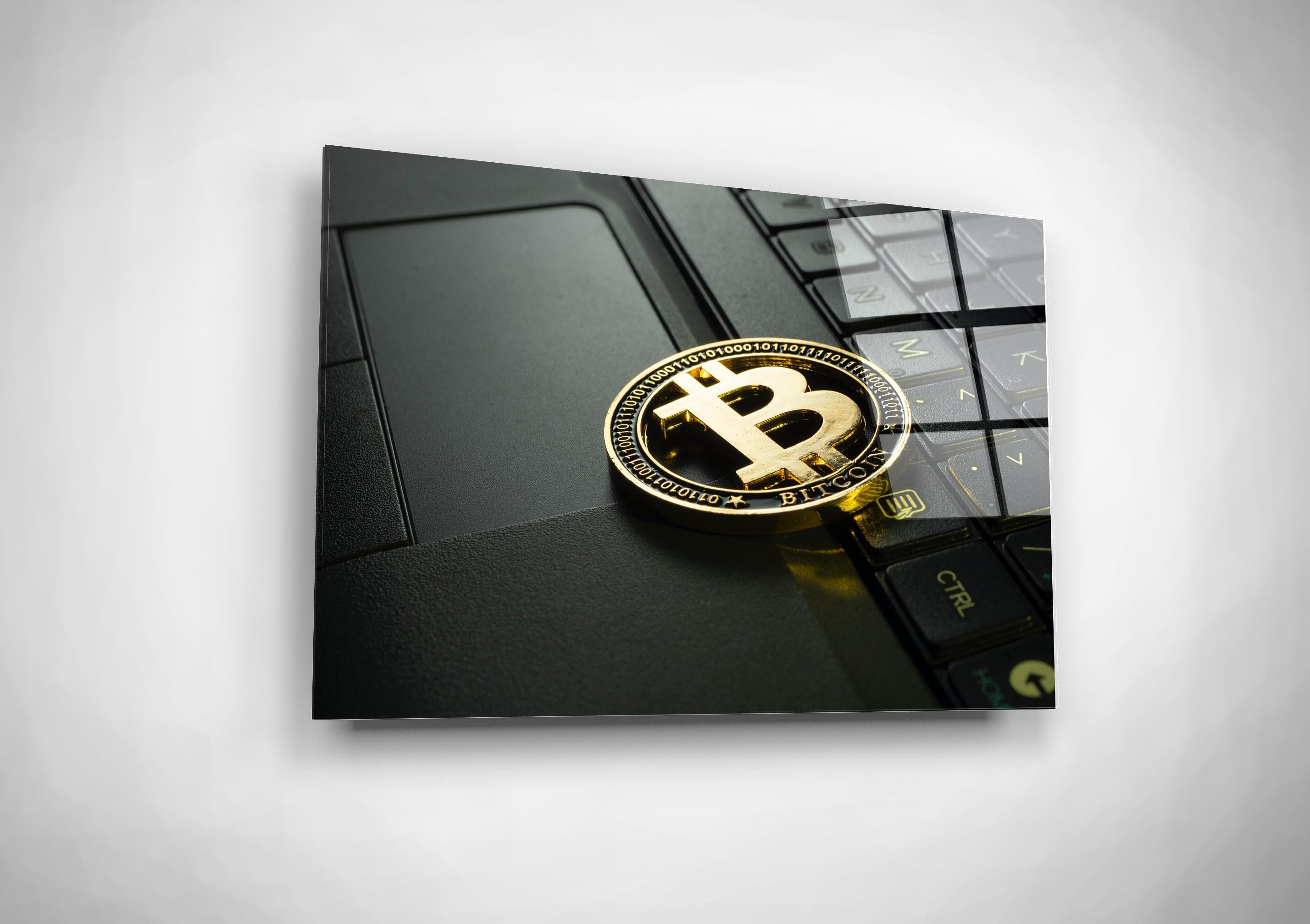 Bitcoin Glass Wall Art, Gold Home Office Decor, Cryptocurrency Gifts ...