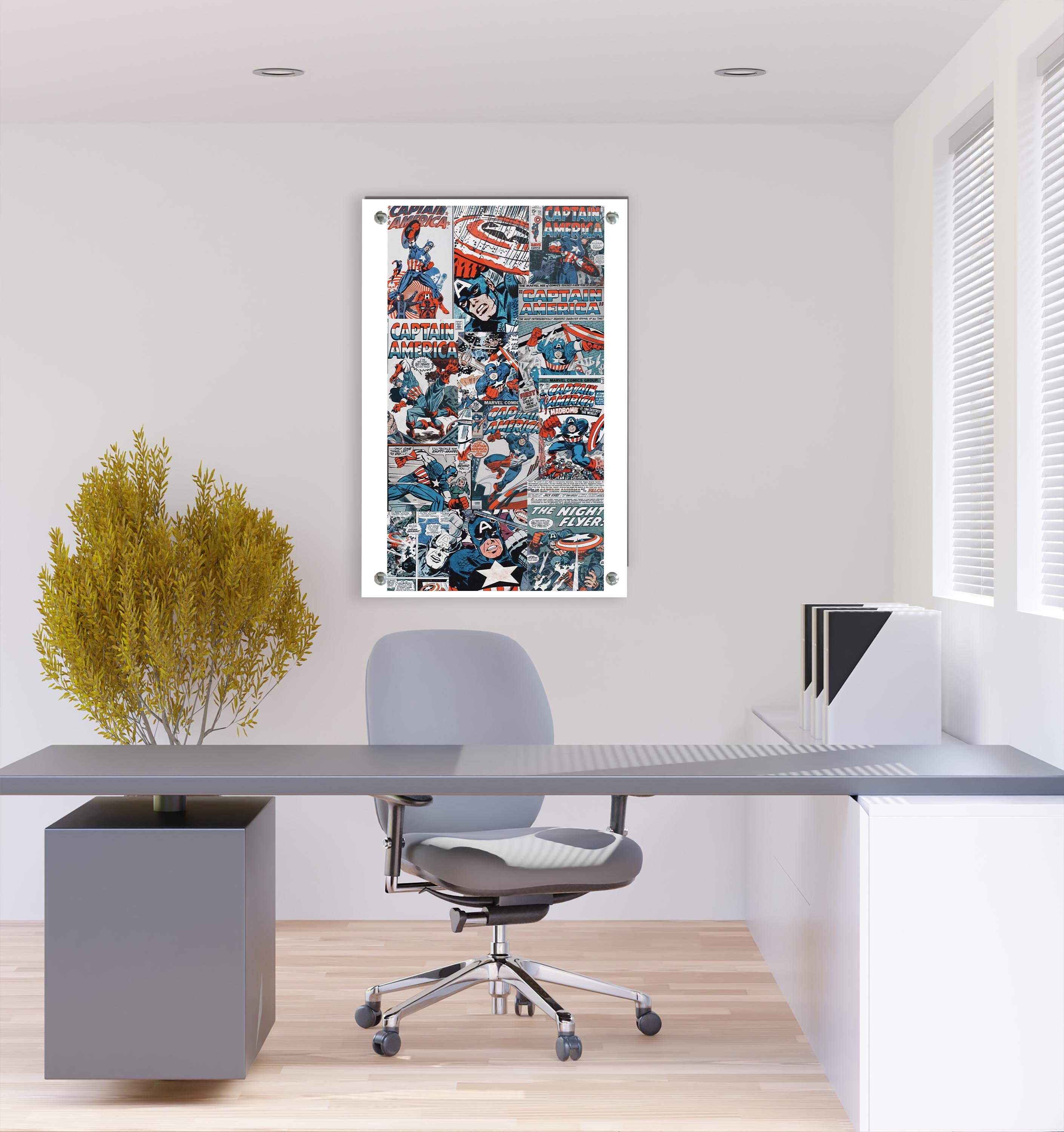 Captain America Decor, Comic Book Art Print, Avengers Glass Wall Art ...