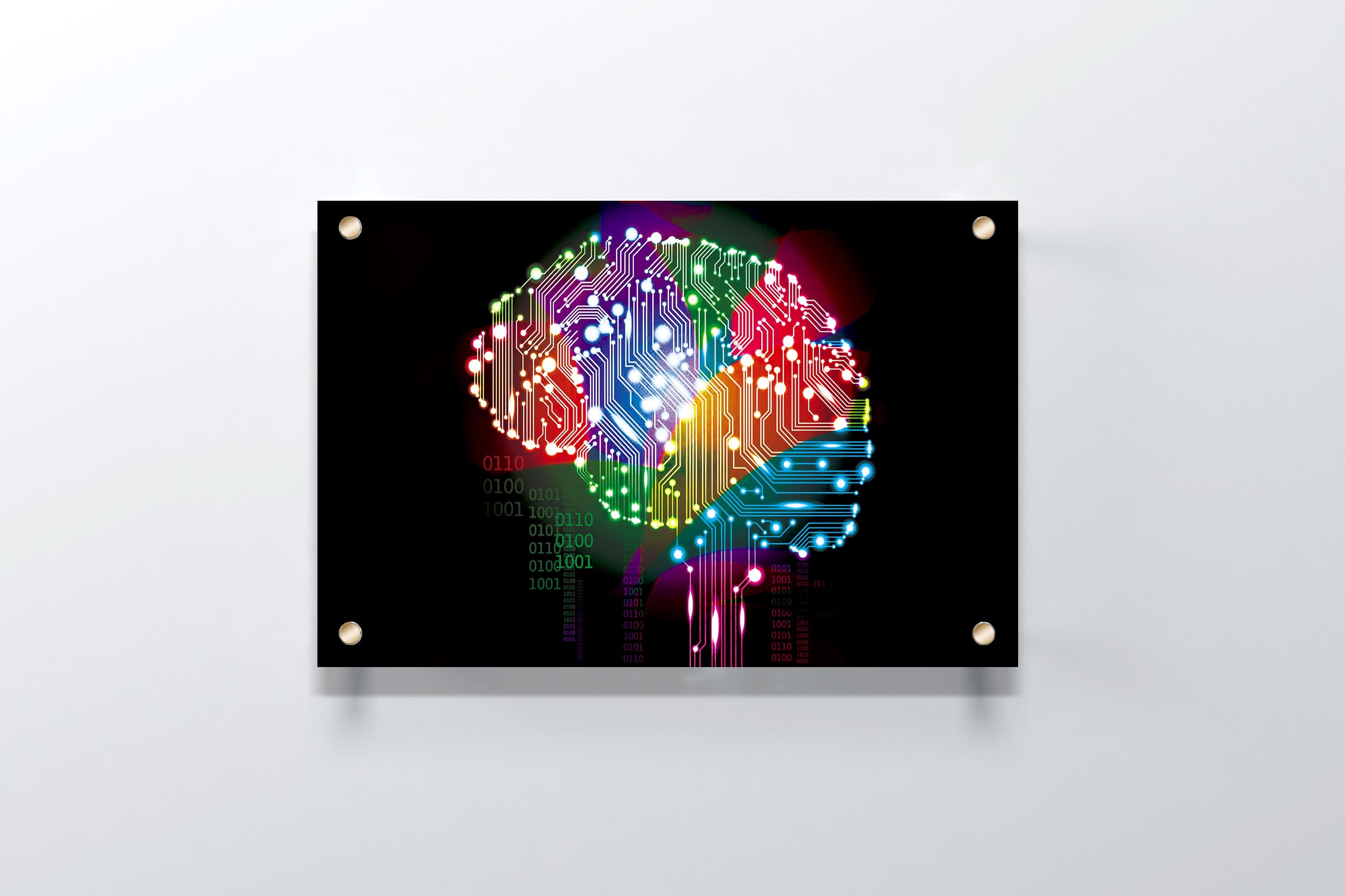AI Brain Circuit Glass Art, Colorful Binary Code Tech Decor - Etsy