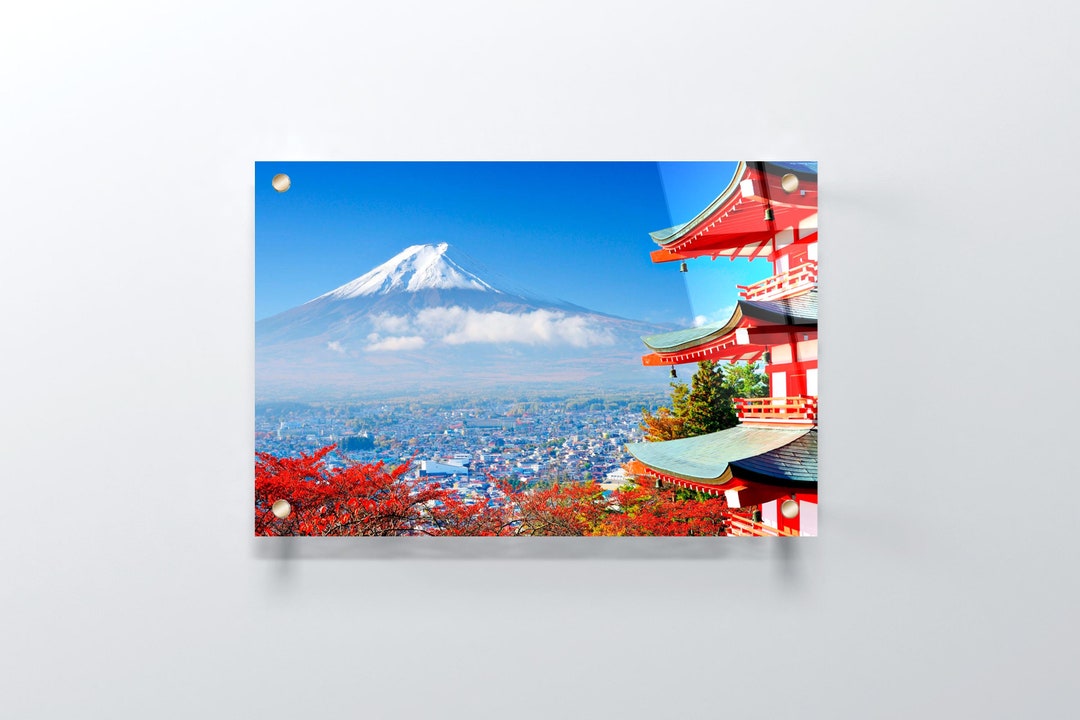 Japanese Skyline Glass Wall Art, Mount Fuji Photo, Asian Nature, Zen ...