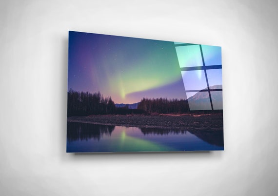 Northern Lights Painting Glass Wall Art Scenic Nordic Nature | Etsy