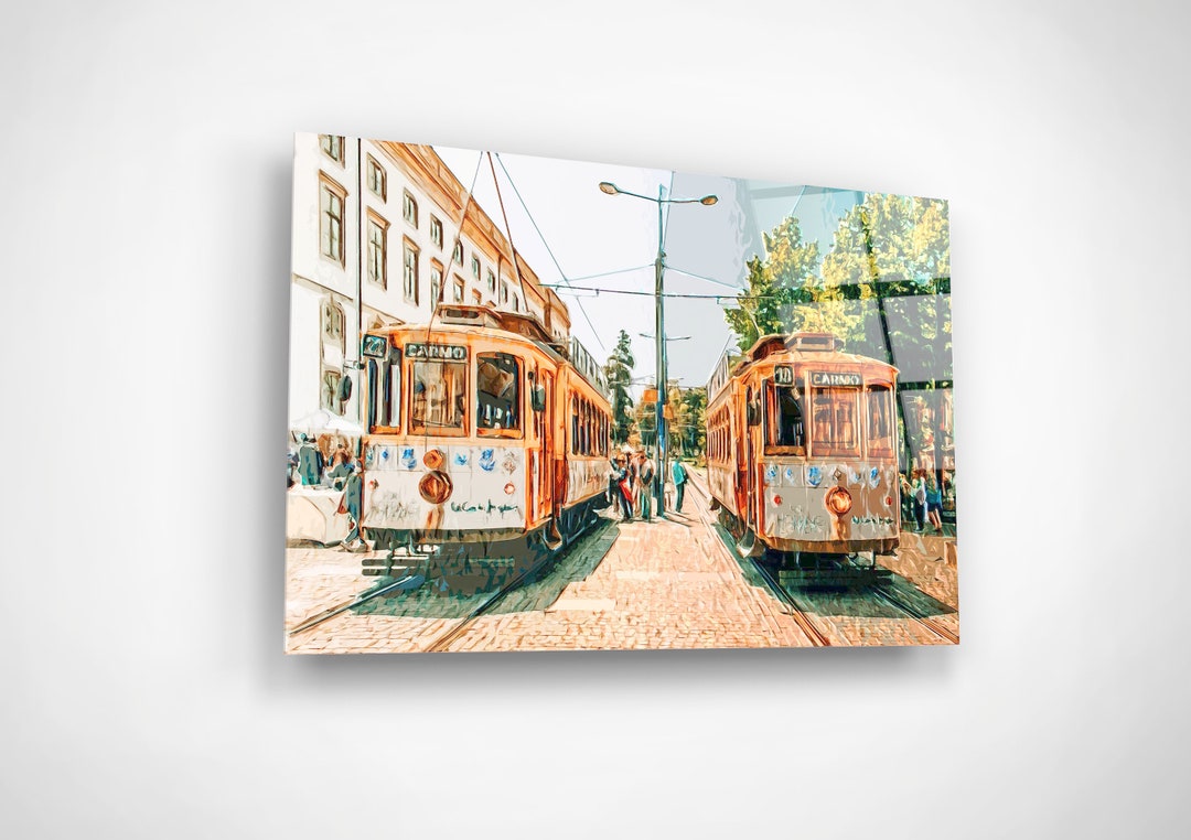 Small Town Trams Wall Art, Streets Glass Painting, Premium Gift Idea ...