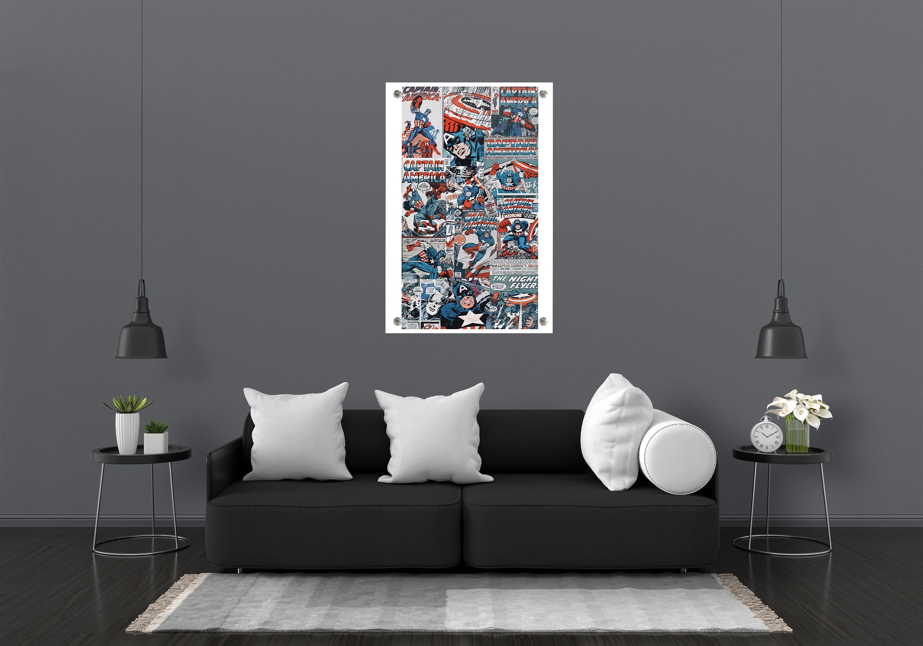 Captain America Decor, Comic Book Art Print, Avengers Glass Wall Art ...