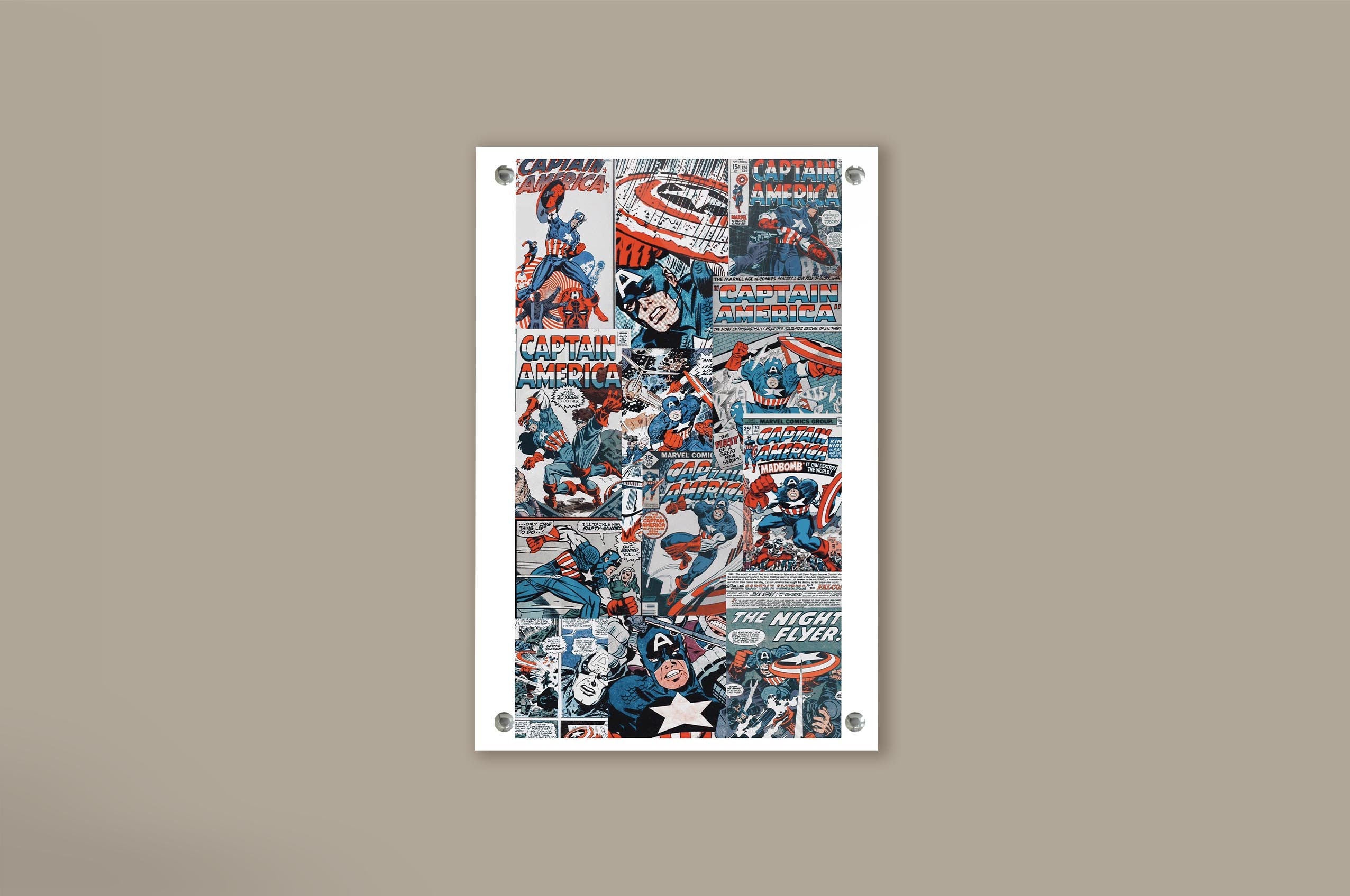 Captain America Decor, Comic Book Art Print, Avengers Glass Wall Art ...