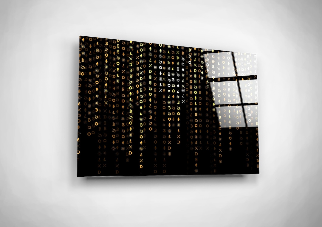 Cryptocurrency Wall Art, Glass Blockchain Business Office Decor, Gold ...