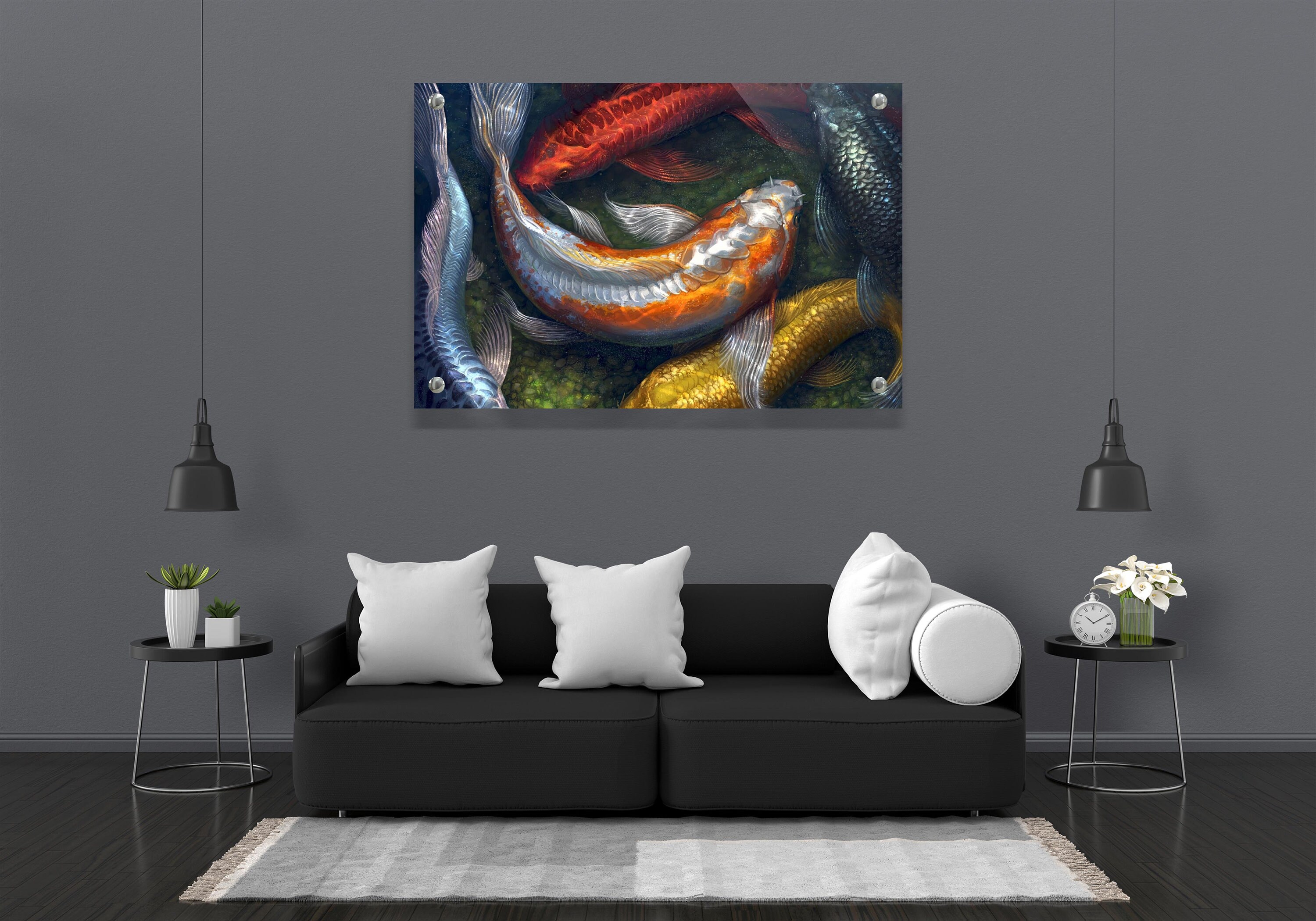 Koi Fish Pond Wall Art Japanese Room Decor Asian Home - Etsy