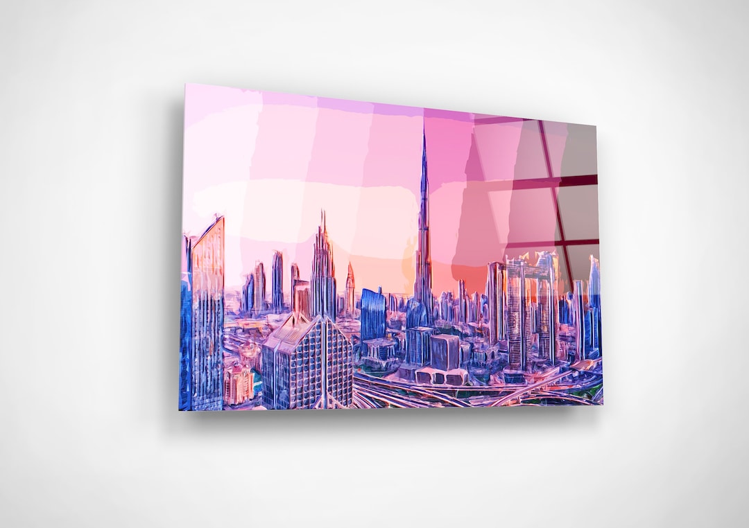 Trippy Digital City Wall Art, Music Recording Studio Decor, Tempered ...